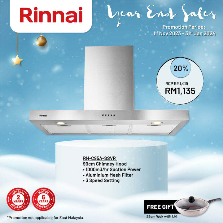 Rinnai RH-C95A-SSVR 90cm Chimney Cooker Range Hood (Silver) | Lazada