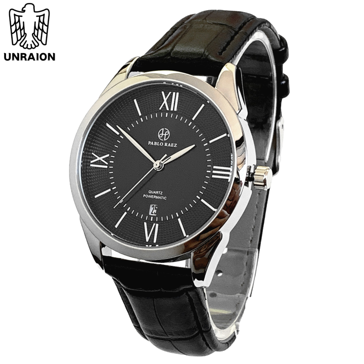 UNRAION นาฬิกาผู้ชายแฟชั่นสแตนเลสสตีลนาฬิกาควอทซ์สายหนังกันน้ำวันที่ ...