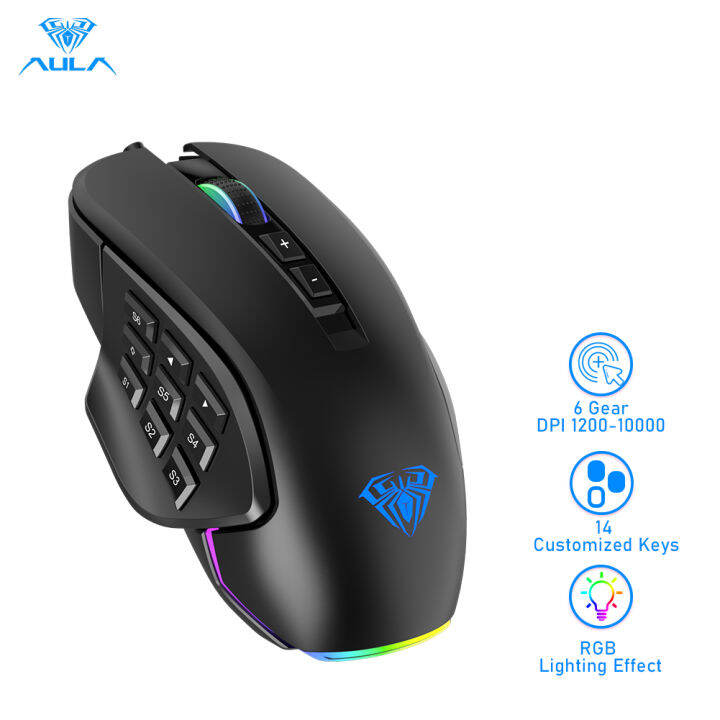 AULA H510 RGB Gaming Mouse 10000 DPI Side Buttons Marco Progrommable ...