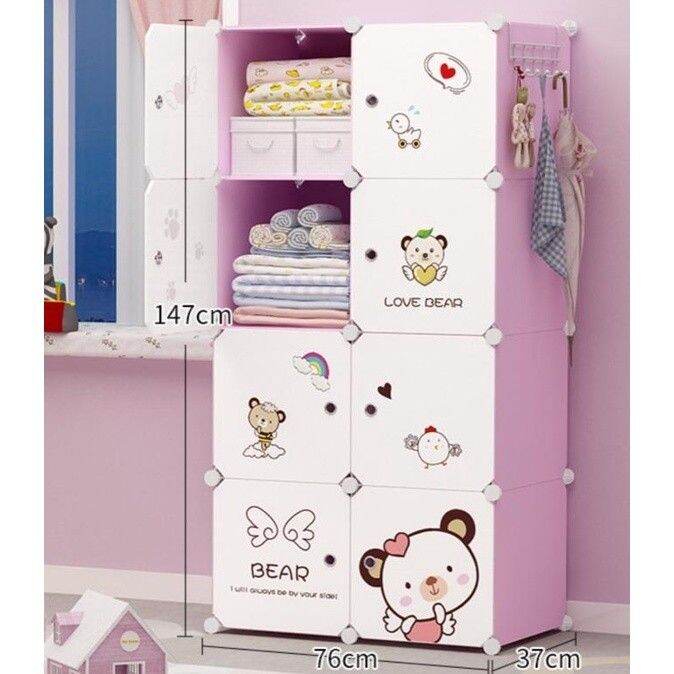 LEMARI PAKAIAN PORTABLE 8 PINTU/ KARAKTER LUCU / LEMARI MULTIFUNGSI 2X4 ...