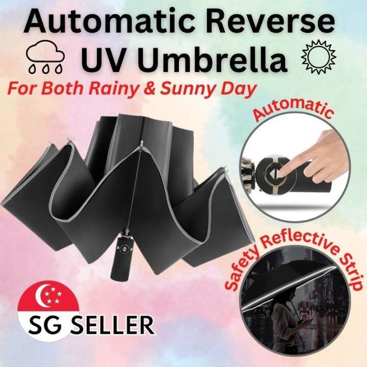 Automatic Reverse 10-Ribs UV Umbrella with Safety Reflective reflective ...