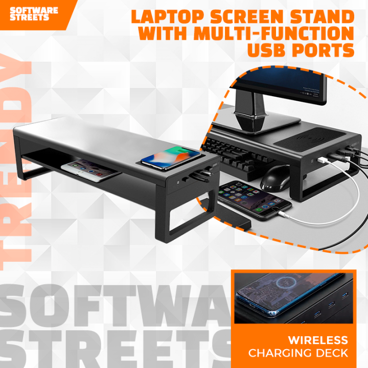 VAYDEER Aluminum Wireless Charging USB 3.0 Monitor Riser Stand Computer ...