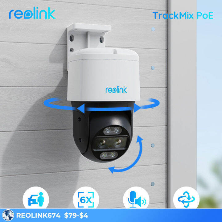 Reolink Trackmix Poe 4K Security Outdoor Camera Dual-Lens Motion Tracking PTZ Camera 6X Zoom ...