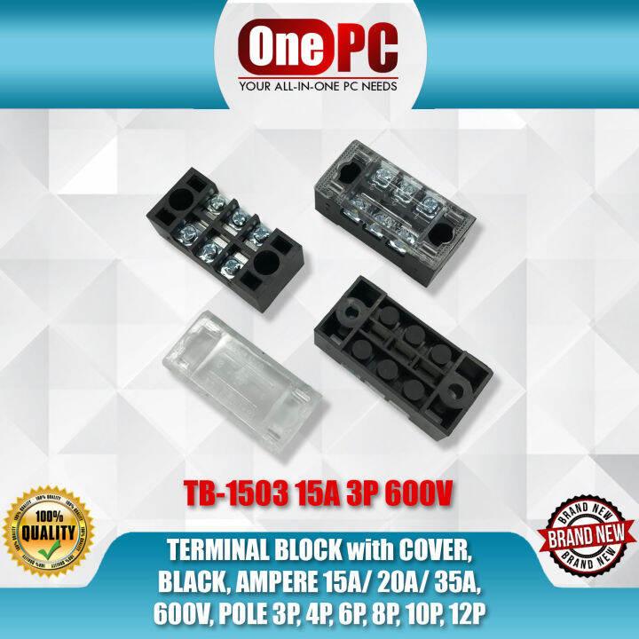 TERMINAL BLOCK TB-1503 15A 3P 600V, DUAL RAW STRIP SCREW with COVER, BLACK | Lazada PH