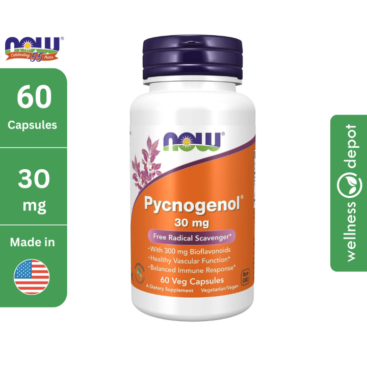 NOW Foods Pycnogenol 30mg / French Maritime Pine Bark Extract / 60 Veg ...