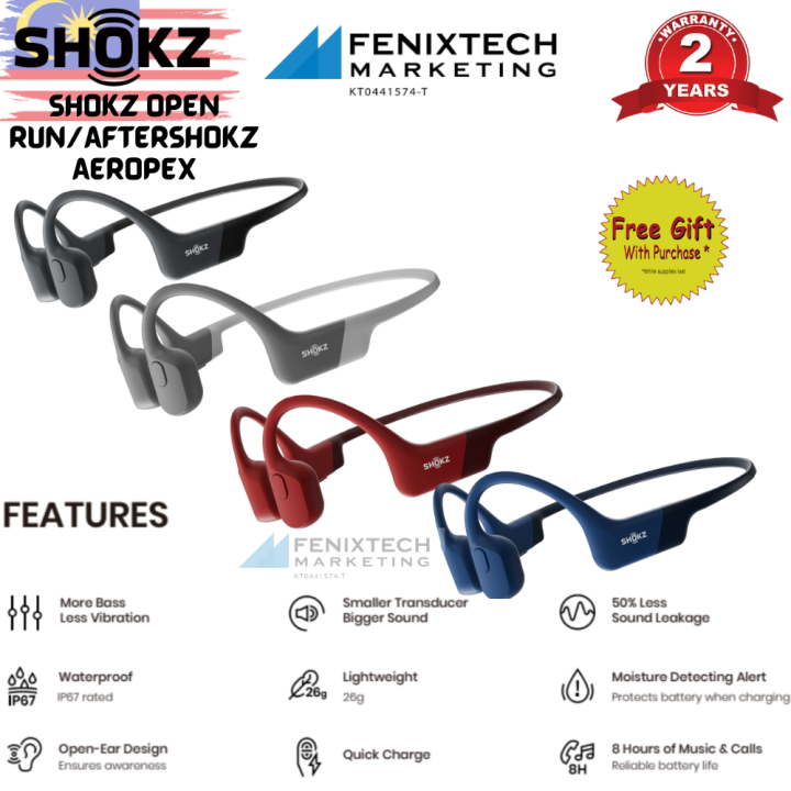 Shokz Open Run Wireless Bone Conduction Headphones with 2 years ...