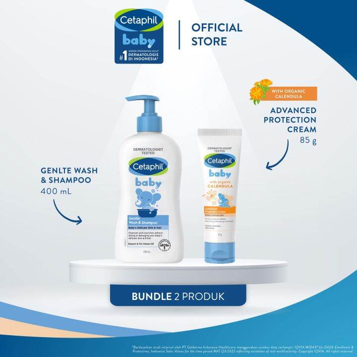 Cetaphil Baby Gentle Body Wash & Shampoo 400ml + Advanced Protection Cream with Organic ...