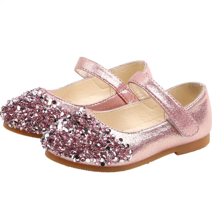 Princess Glitter Kids Leather Shoes Little Girls Dress Wedding Dancing ...