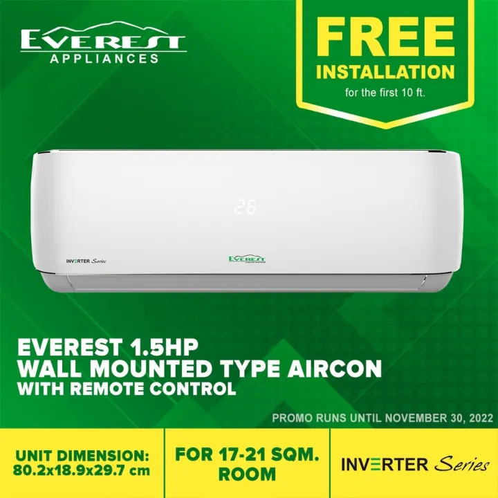 EVEREST SPLIT TYPE WALL MOUNTED INVERTER AIRCON with remote control 1.5 ...