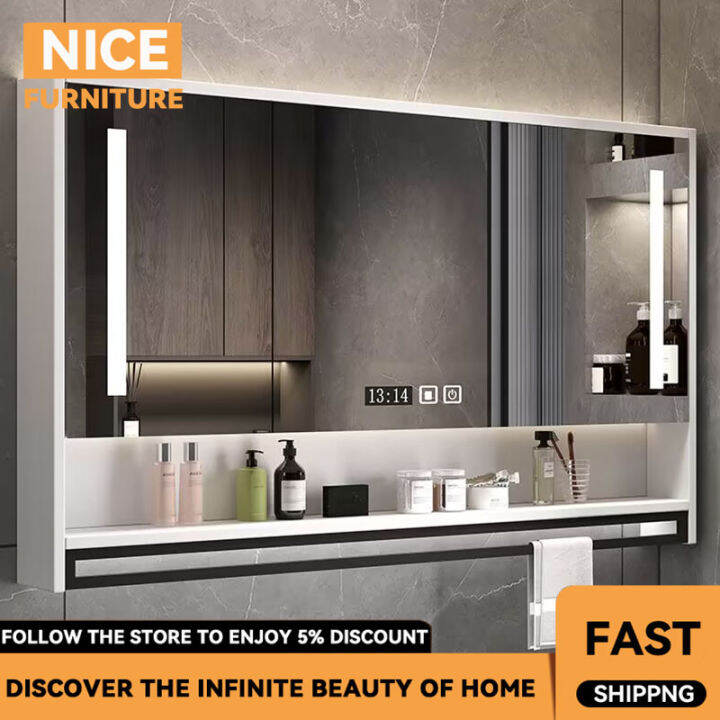 Smart Mirror Cabinet Bathroom Wall -mounted Intelligent Led Light Anti ...