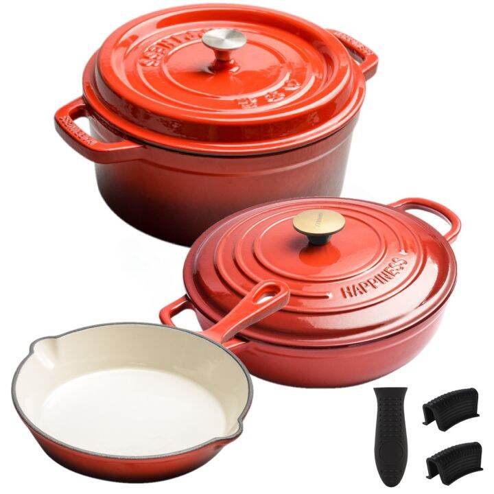 【จัดส่งในไทย】Enameled Cast Iron Dutch Oven+Enameled Cast Iron Casserole ...