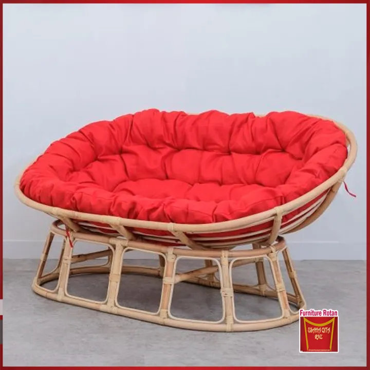Kursi rotan santai mamasan / kursi santai papasan jumbo / rattan lounge ...