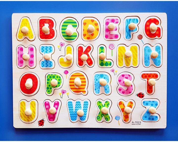 Wooden Inset Peg Upper Case Alphabet Letters Puzzle Board Toy for ...
