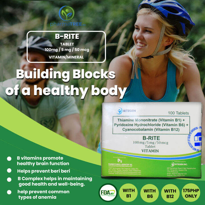 B-Rite Vitamin B1 100MG, Vitamin B6 5MG, Vitamin B12 50MCG (100 Tablets/Box) with FDA APPROVED ...