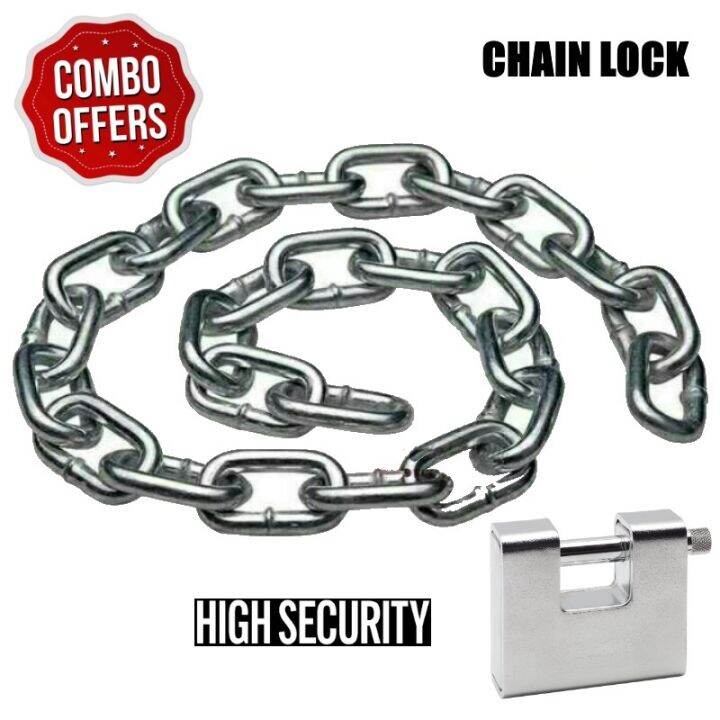 Combo 8mm Hardened Steel Chain 2FT with Rectangular 50mm Heavy Duty ...