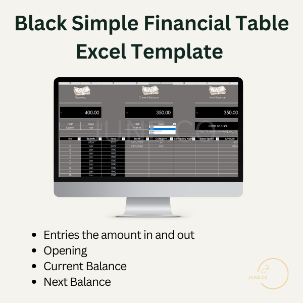 Black Simple Accounting Table Excel Template Sales Purchases Expenses ...