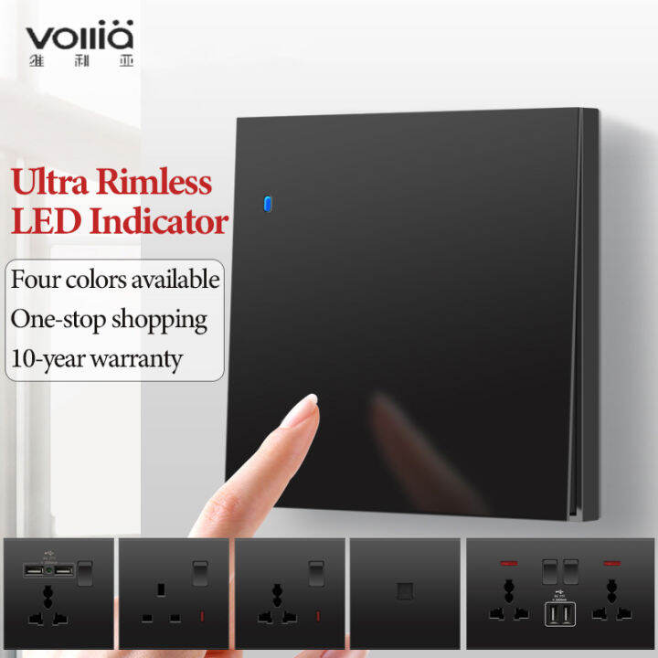 VOLLIA Rimless 1/2/3/4 Gang 1/2 Way Wall Switch for Light Black ...