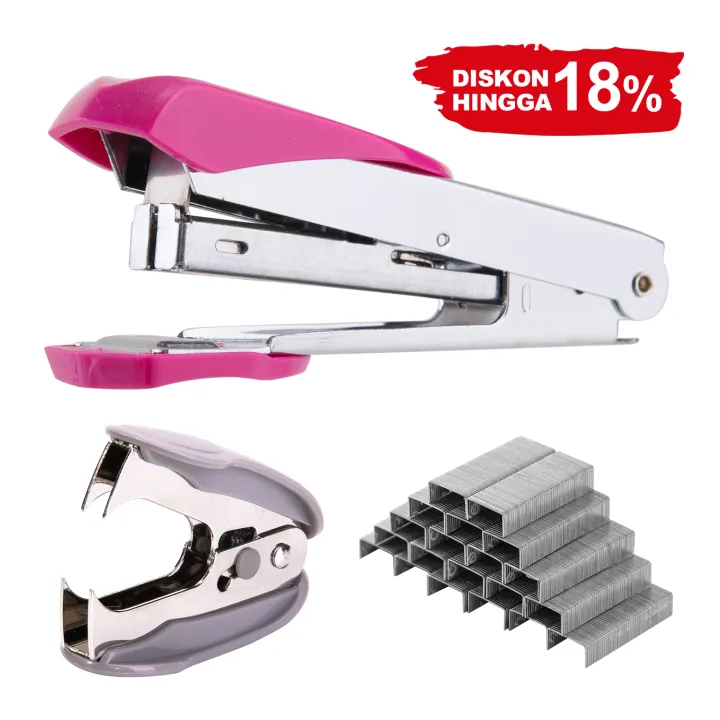 Deli Stapler 15 sheets, #10 dengan pelepas stapler dan staples 4 warna | Lazada Indonesia