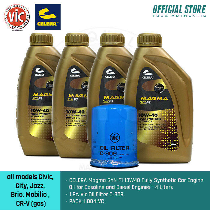 VIC Oil Filter C-809 Oil + CELERA Magma SYN F1 10W40 Fully Synthetic Car Engine Oil JM13009 ...
