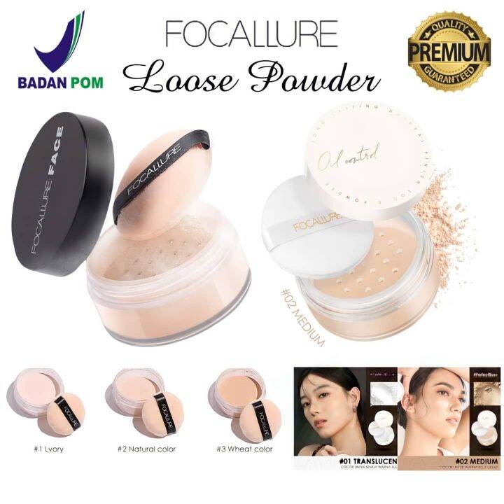 FOCALLURE Loose Powder Super Fine & PerfectBase Oil Control - Bedak ...
