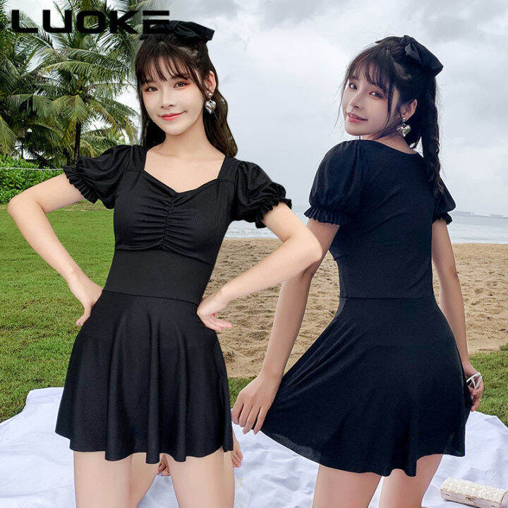 Luoke one piece women conservative swimsuit ladies covering meat slim ...
