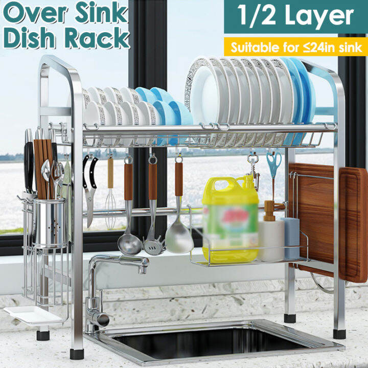 1/2-Story Home-Style Dish Rack 304 Stainless Steel Height-Adjustable ...
