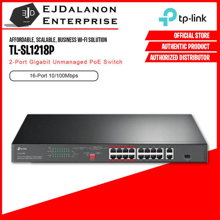 tp-link TL-SL1218P 16-Port 10/100 Mbps + 2-Port Gigabit Rackmount Switch with 16-Port PoE+ ...