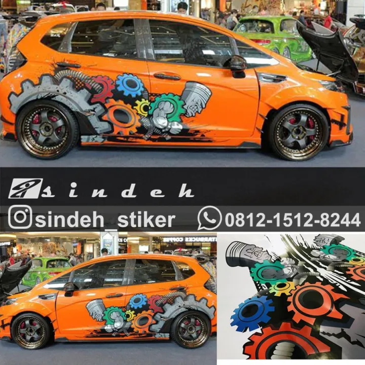 stiker mobil gear piston keren decal printing cutting sticker mobil ...
