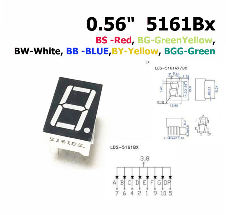Red 0.56" 7 Segment Common Anode (CA) 5161BS 5611BS | Lazada.co.th