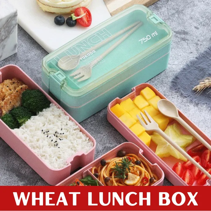 Wheat Straw Material Eco-Friendly Lunch Box with Utensils Healthy Bento ...