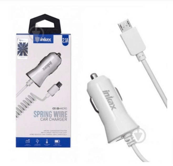 Inkax Car Charger 2 1a Coiled Springwire Lightning Speed Cable Usb