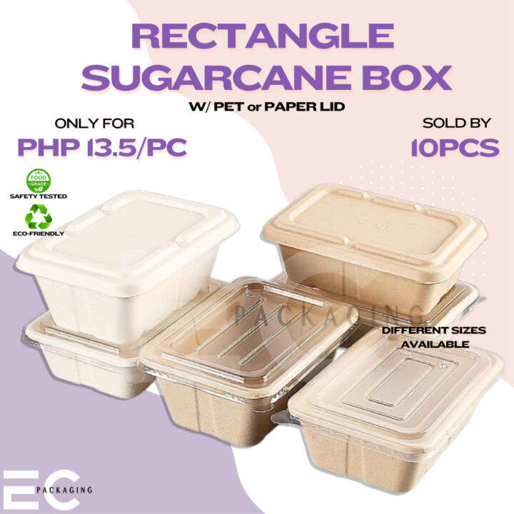 EC Rectangle Sugarcane Bagasse Boxes Eco-Friendly Food Container W ...