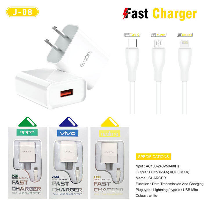 J08 2.4A fast charger for android original oppo charger type c fast ...