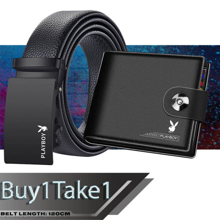 Men's Business Casual Belt Wallet Set Belt Top Cowhide Short Wallet ...