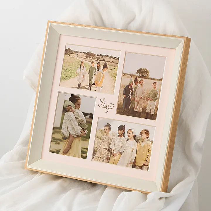 Four-square-washed photos are made into photo frames, hanging on walls ...