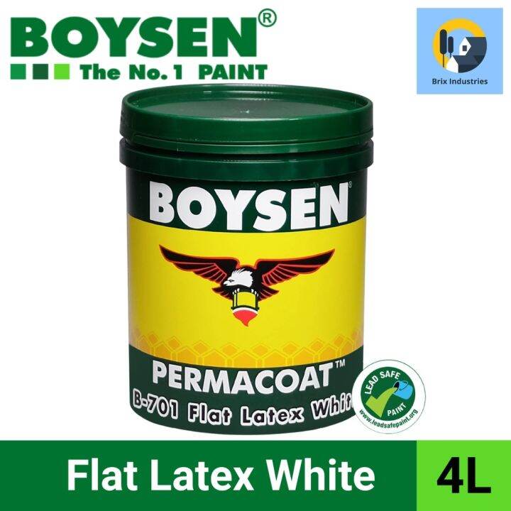 Boysen Permacoat Flat Latex White 4 Liters (Gallon) B-701 100 Acrylic ...