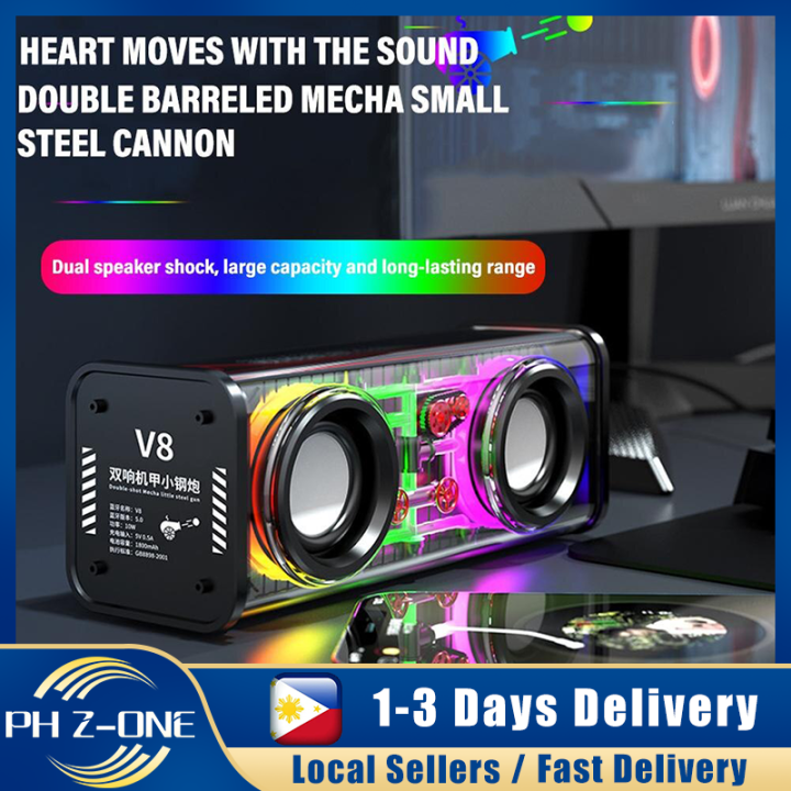 V8 Double Sound Transparent Mecha Speakers RGB Light Bluetooth Portable ...