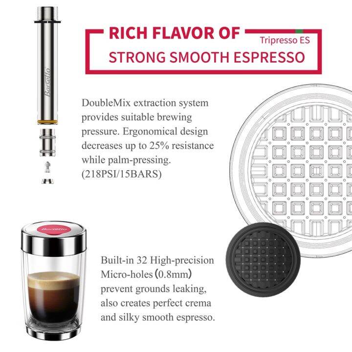 Hibrew Barsetto 2 In 1 Portable Coffee Maker Machine 15 Bar Espresso For Nespresso Capsules and ...