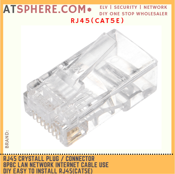 RJ45 Cat5e Crystal Plug Connector 8P8C LAN Network Internet Cable use DIY Easy to Install RJ45 ...