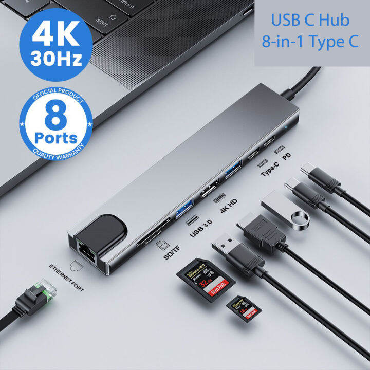 Meewoo USB C Hub 8 In 1 Type C With 4K HDMI UHD Video OTG Hub Multi ...