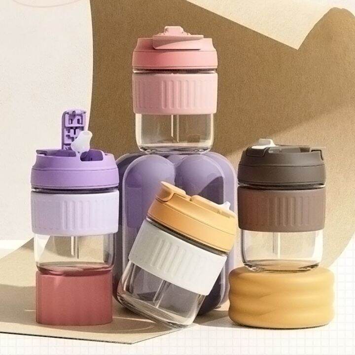 Portable Cute Glass Water Bottle 380ml Coffee Mug Travel Tea Cup Drink ...