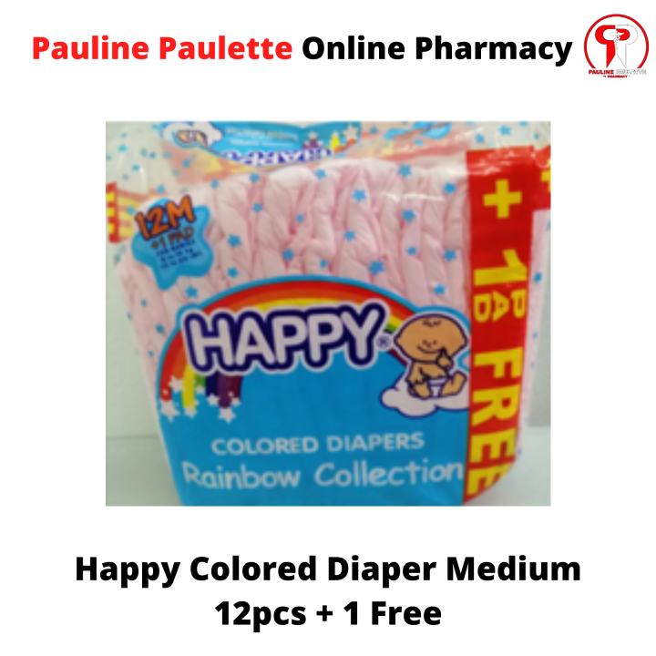 Happy Colored Diaper Medium 12pcs + 1 Free (Assorted Color) | Lazada PH