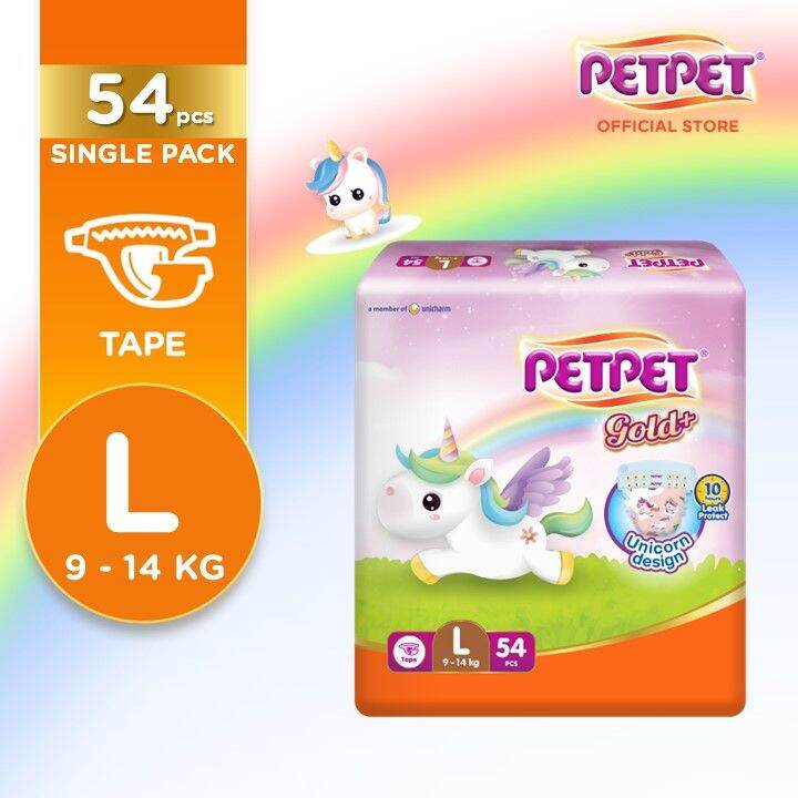 PETPET Tape Diaper Gold+ Mega Pack L 1x54s (Unicorn) (1 Pack) | Lazada