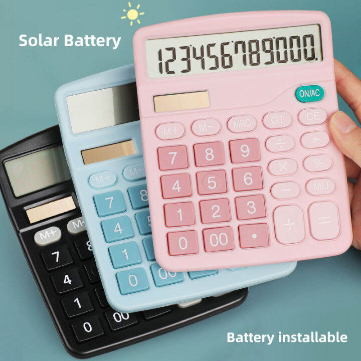 Solar Battery 12 Digits Electronic Calculator Large Screen Mute ...