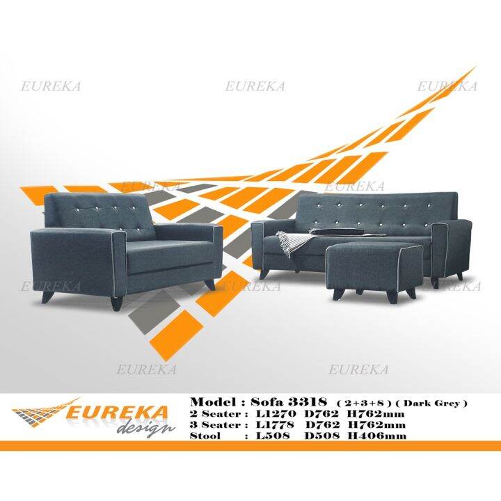 EUREKA Sofa Set 2+3+S Couch Modern Upholstery Fabric Wood Living Room 3318 (Deliver ...
