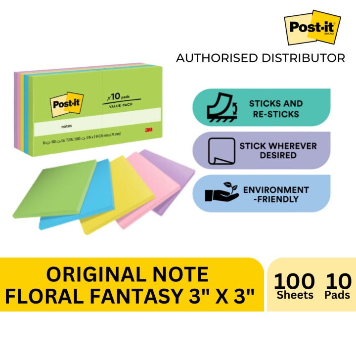 3M Post-it Original Sticky Note 3x3 inch Floral Fantasy 10 Pads 100 ...