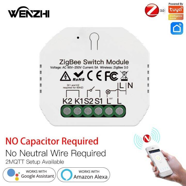 Mini Zigbee Light Switch Module Single Fire No Neutral Capacitor Timer ...