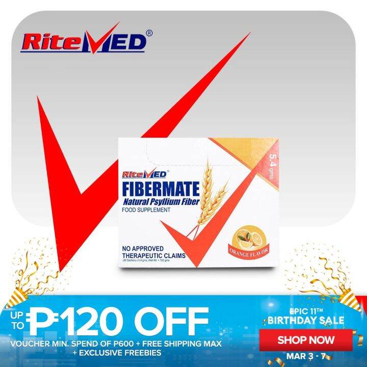 RiteMED Fibermate Orange Flavor 30 Sachets (Relieves Constipation And ...