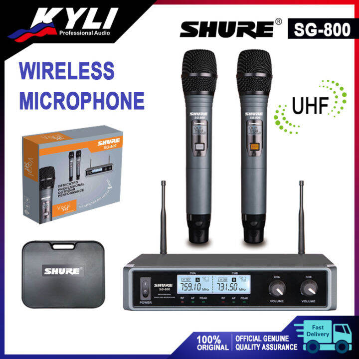 Wireless Microphone System, SHURE SG-800 Professional Dual Handheld Dynamic Cordless Microphone ...