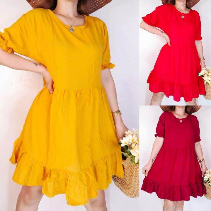 LESEKA China Rose Bangkok Plain Dress Puff Sleeve For Womens Chalis ...